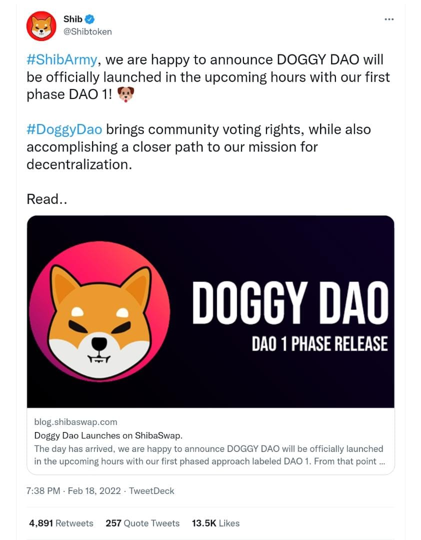 شیبا اینو فاز اول DOGGY DAO را عرضه کرد - میهن بلاکچین