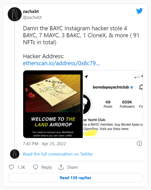 حساب اینستاگرام مجموعه میمون‌های کسل هک شد؛ 13 میلیون دلار توکن NFT به ...
